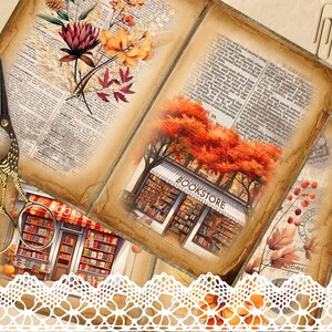 Vintage Autumn Bookstore Junk Journal Kit - Fall Leaves, Flowers ...