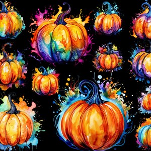 Colorful Watercolor Pumpkins Clip Art, Instant Download for Fall DIY ...