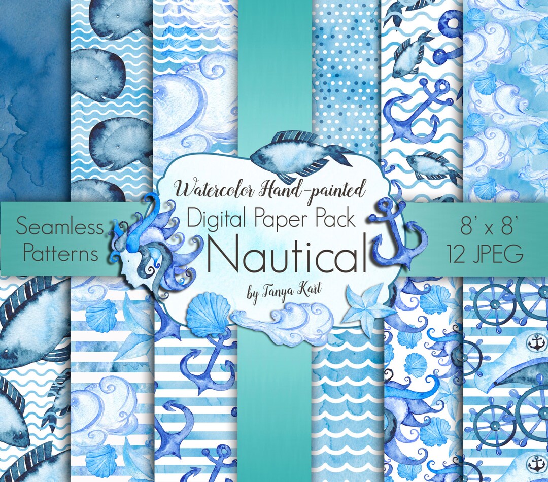 Sea Patterns, Nautical Paper, Navy Blue Texture, Watercolor Patterns ...