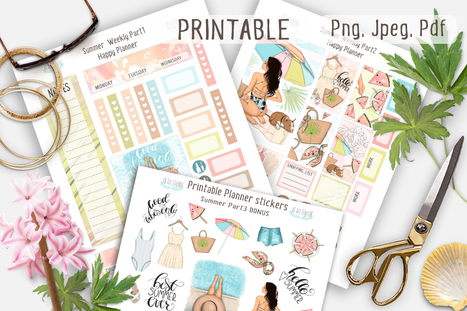 Printable Stickers Summer Stickers Weekly Stickers Beach - Etsy