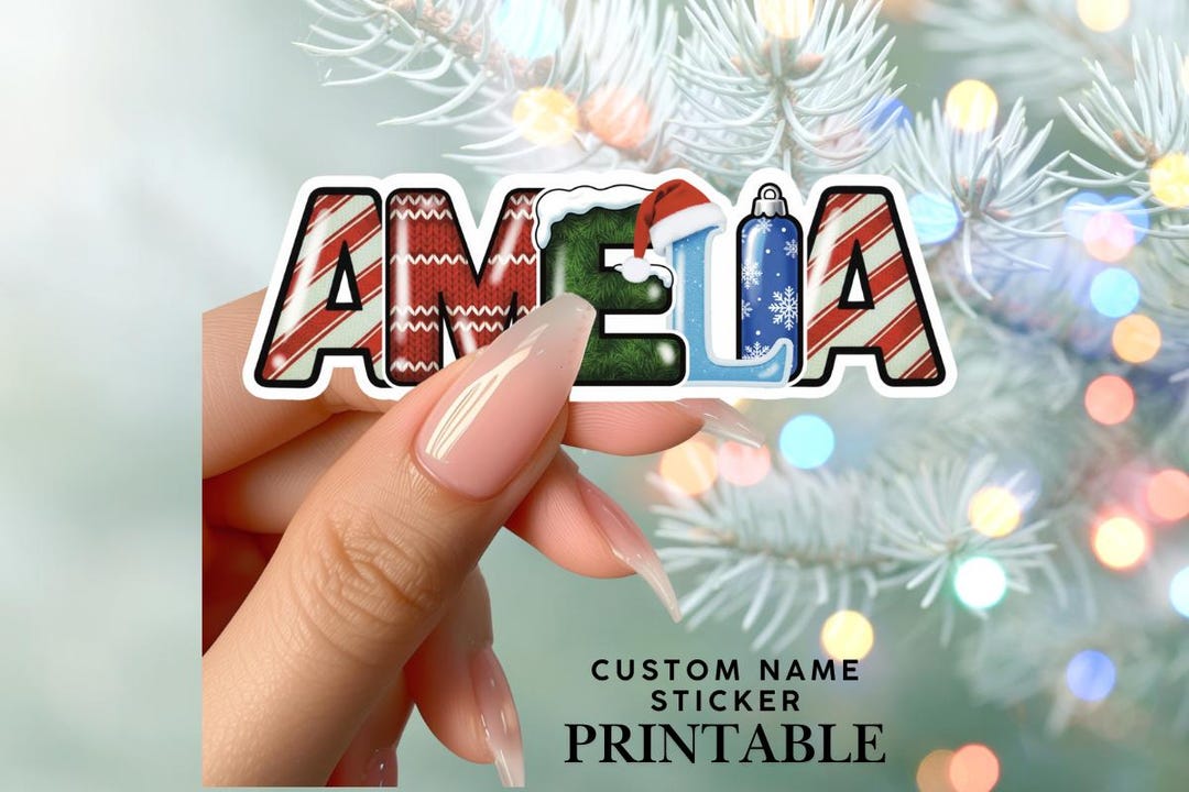Custom Christmas Name Printable Sticker, Personalized Christmas Present ...