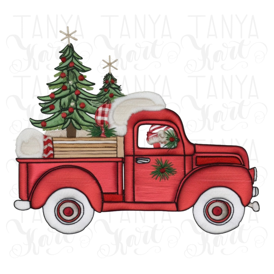 Red Truck PNG, Christmas Tree Sublimation Design for Shirts, Printable ...