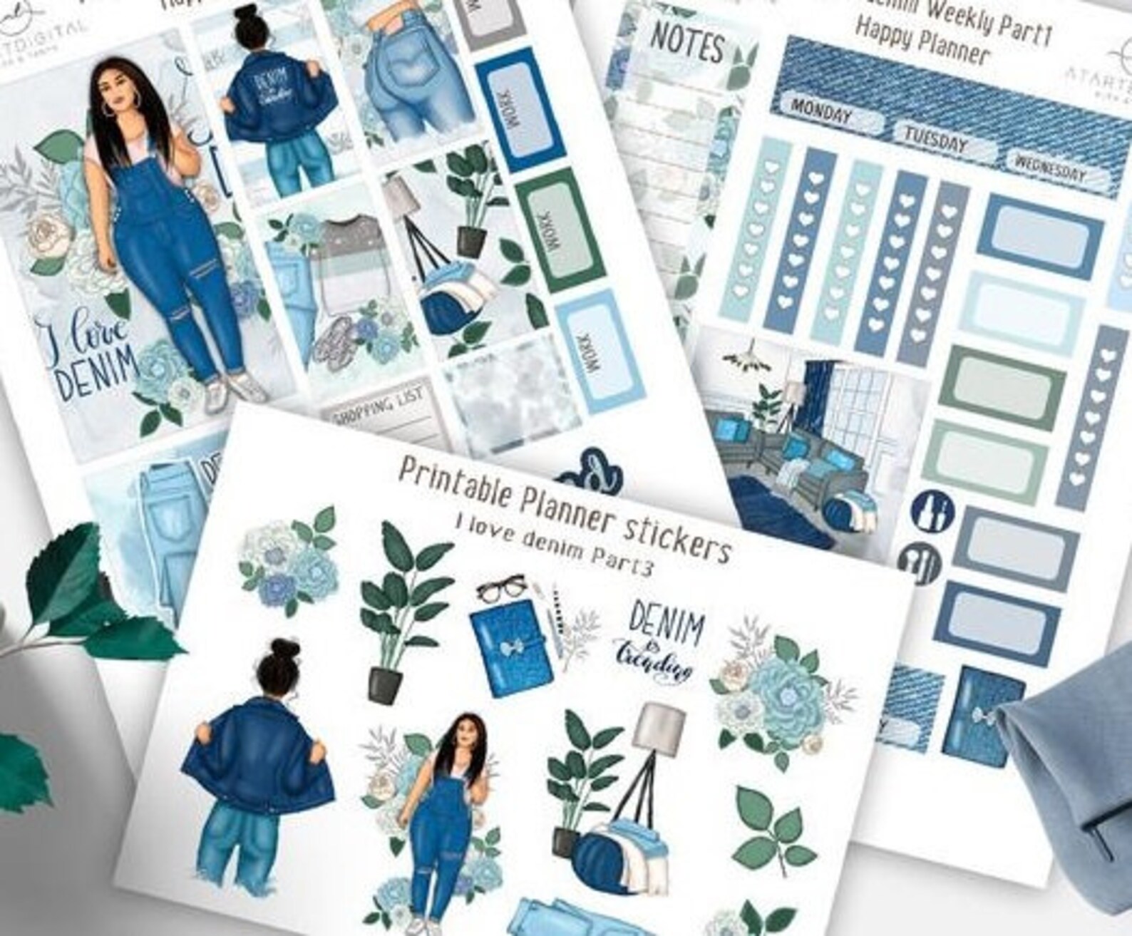 Happy Planner Printable Denim Stickers Weekly Stickers | Etsy