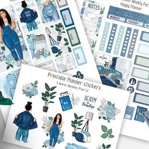 Happy Planner Printable Denim Stickers, Weekly Stickers, Denim Planner ...