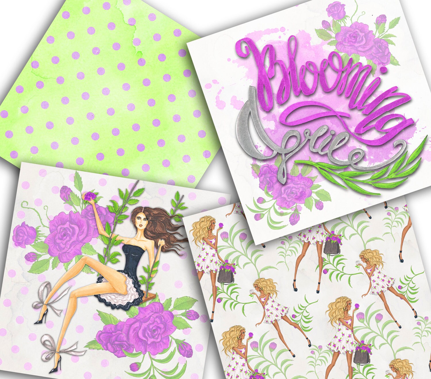 Floral Digital Paper Spring Digital Paper Pack April Digital | Etsy