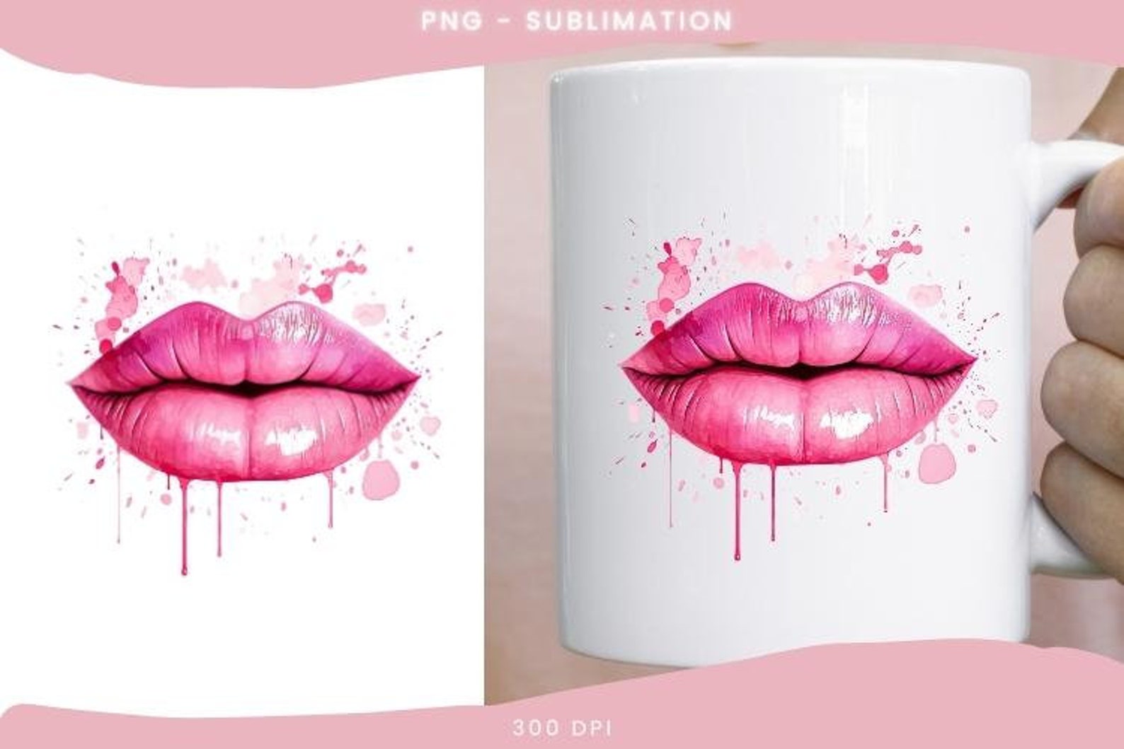 Love Pink Lips PNG Digital Download - Sublimation Designs for Valentine ...