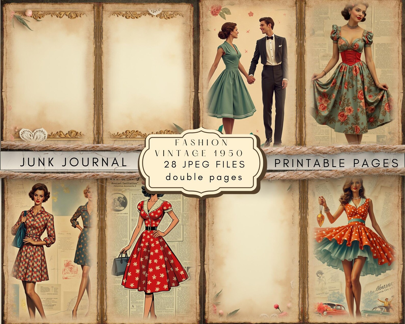 1950s Fashion Junk Journal Kit: Retro Vogue Ephemera (digital Download ...