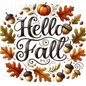 Hello Fall, Retro PNG Design for Cards & Shirts, Vintage Autumn PNG Art ...