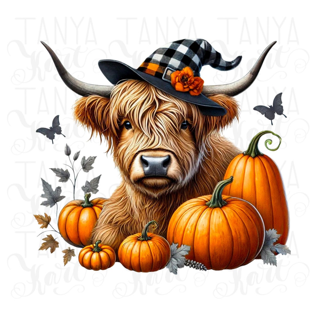 Autumn Highland Cow Digital Print for Crafting and Card Making, PNG ...