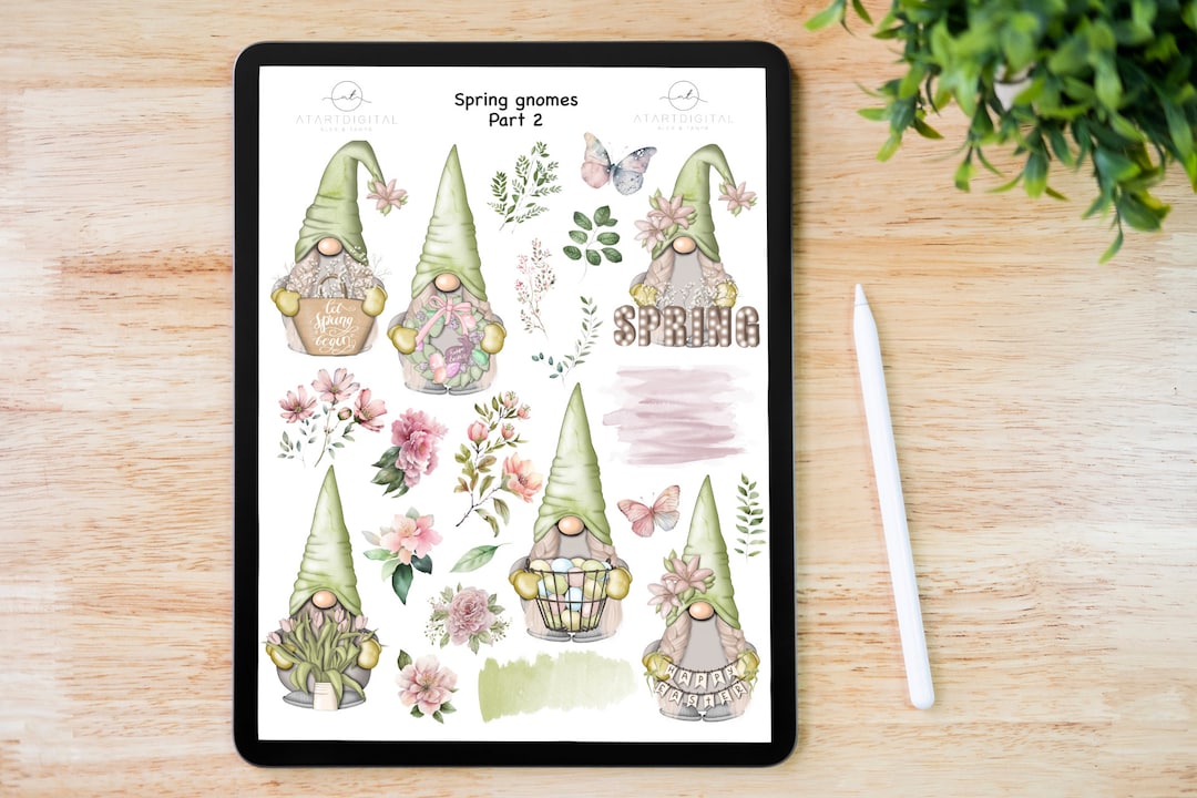 Spring Gnomes Goodnotes Stickers for Digital Planner, Floral Goodnotes ...