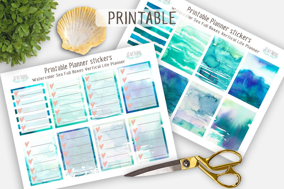 Watercolor Stickers, Full Boxes Stickers, Watercolor Planner Stickers ...