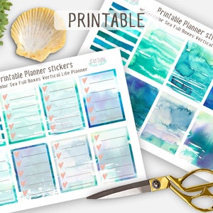 Watercolor Stickers, Full Boxes Stickers, Watercolor Planner Stickers ...