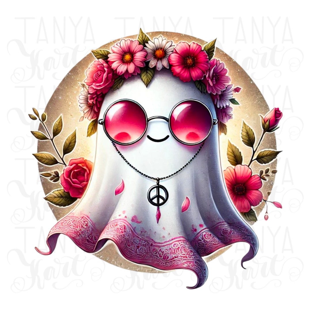 Retro Hippie Ghost PNG, Boho Halloween Ghost, Sublimation Art Print ...