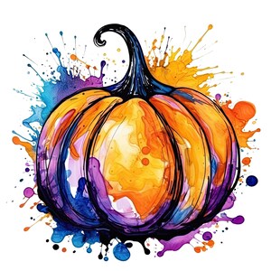 Colorful Watercolor Pumpkins Clip Art, Instant Download for Fall DIY ...