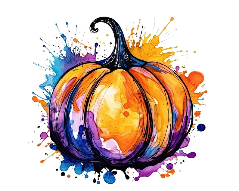 Watercolor Pumpkins Clip Art: Rainbow Fall PNG (commercial Use) - Etsy