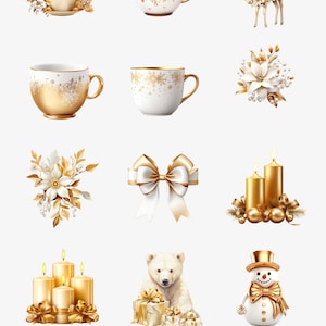 Gold Christmas Clipart Graphics Bundle, Png Digital Download for ...