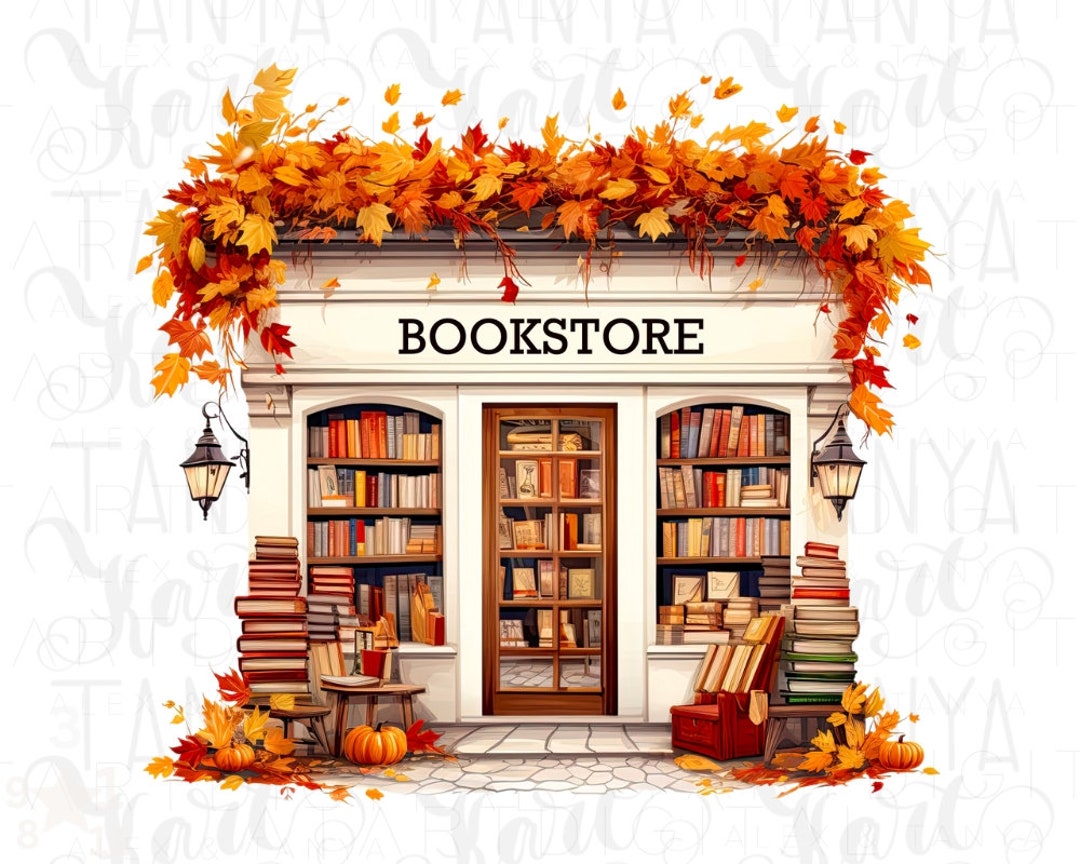 Fall Bookstore Png Download, Autumn Sublimation Print for Book Lovers ...