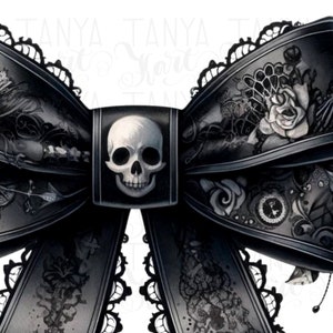 Dark Gothic Bow Sublimation Print, Watercolor Halloween Shirt PNG ...