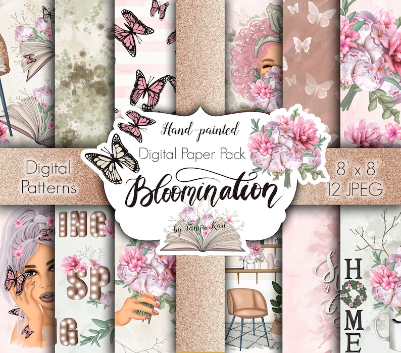 Spring Digital Paper, Floral Background, Flower Digital Paper, Pink ...