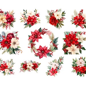 Christmas Floral Clipart Bundle Xmas Bouquet Flowers,red & White Winter ...
