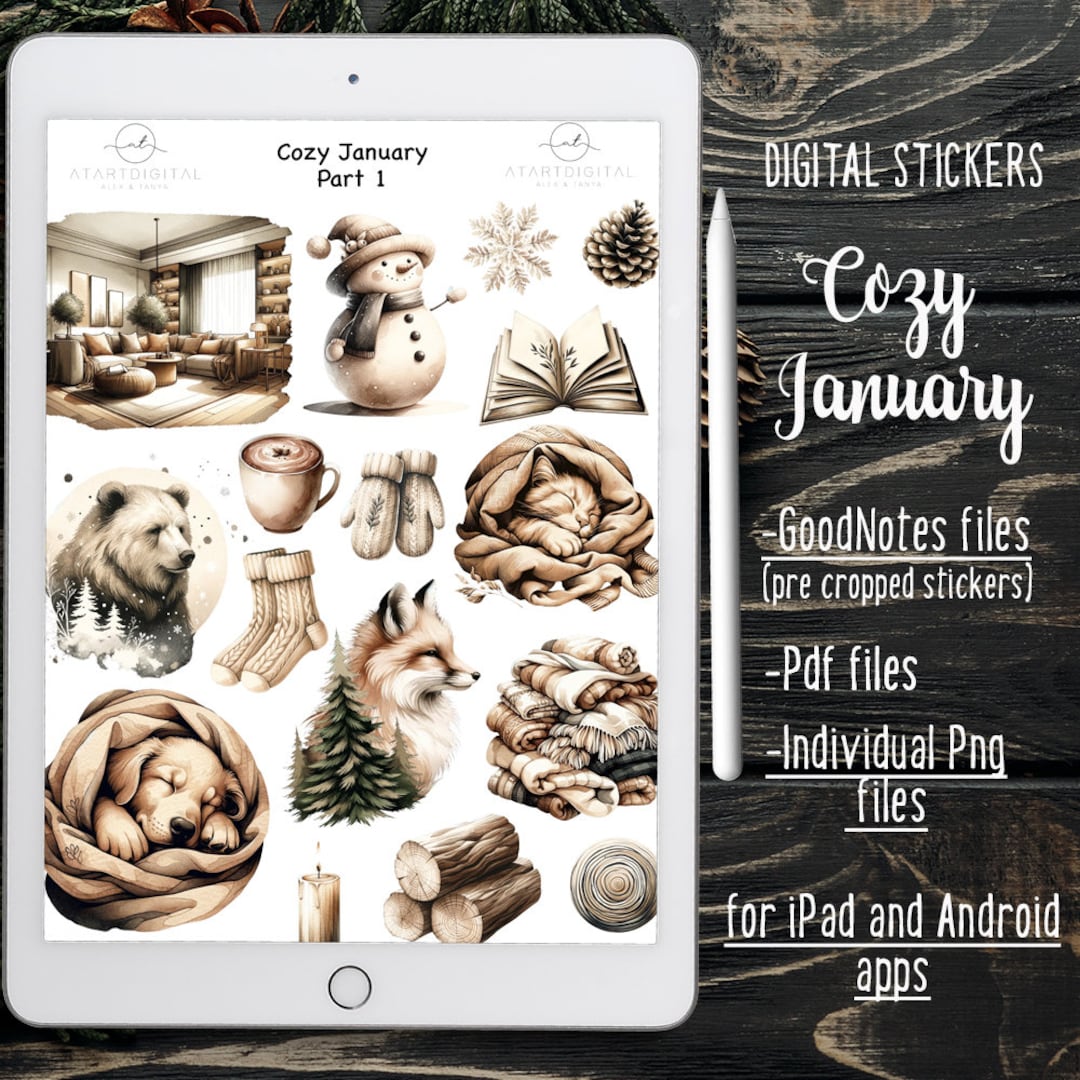 Digital Stickers Cozy January Aesthetic Goodnotes Planner Icons ...