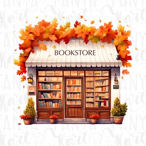 Cozy Autumn Bookstore PNG Sublimation for Laptop Sticker, Fall Graphic ...