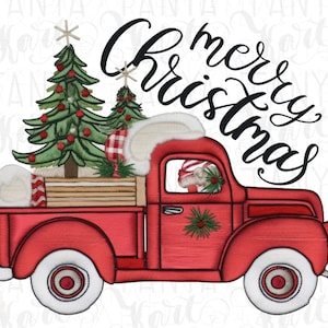 Merry Christmas Red Truck Png Sublimation Digital Download, Vintage Red ...