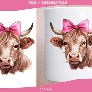Cow With Pink Bow: Farm Animal Sublimation Design for Digital Download ...