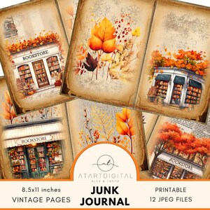 Vintage Autumn Bookstore Junk Journal Kit - Fall Leaves, Flowers ...