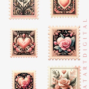 Valentine's Day Retro Clip Art With Vintage Stamps, Postage | Vintage ...