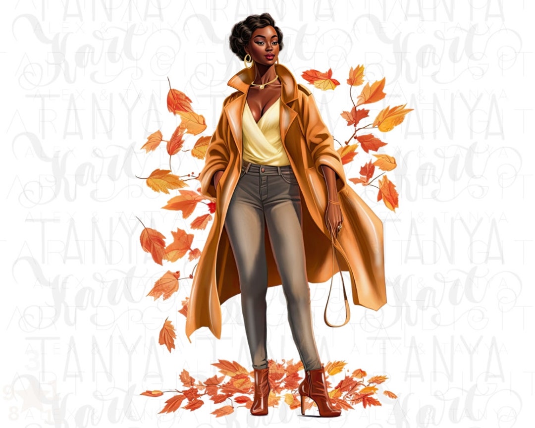 African American Girl Fall Png Designs,woman in the Fall Graphic ...