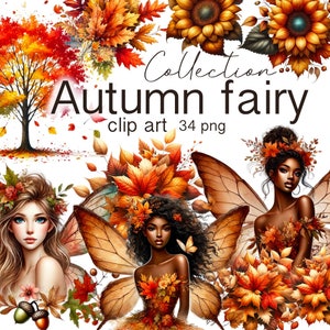 Autumn Fairy Clip Art Bundle, Thanksgiving Fantasy PNG File, Instant ...