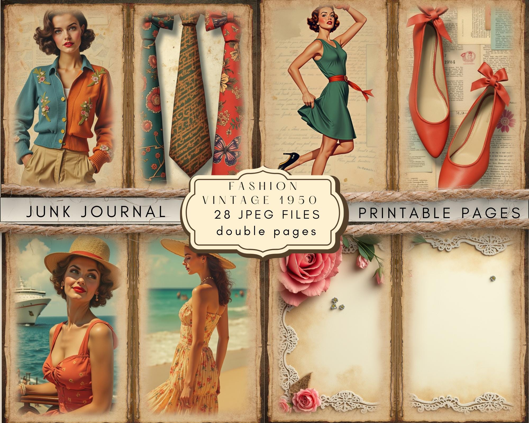 1950s Fashion Junk Journal Kit: Retro Vogue Ephemera (digital Download ...