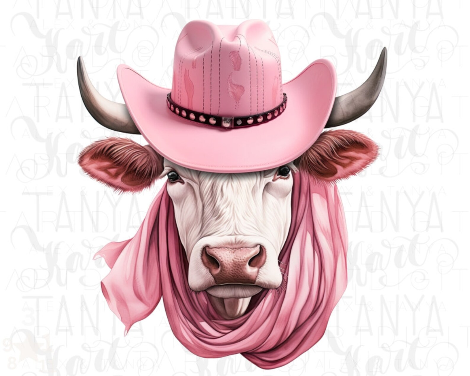 Pink Cow Digital Download, Cute Highland Cow Art Print PNG, Western Cow ...