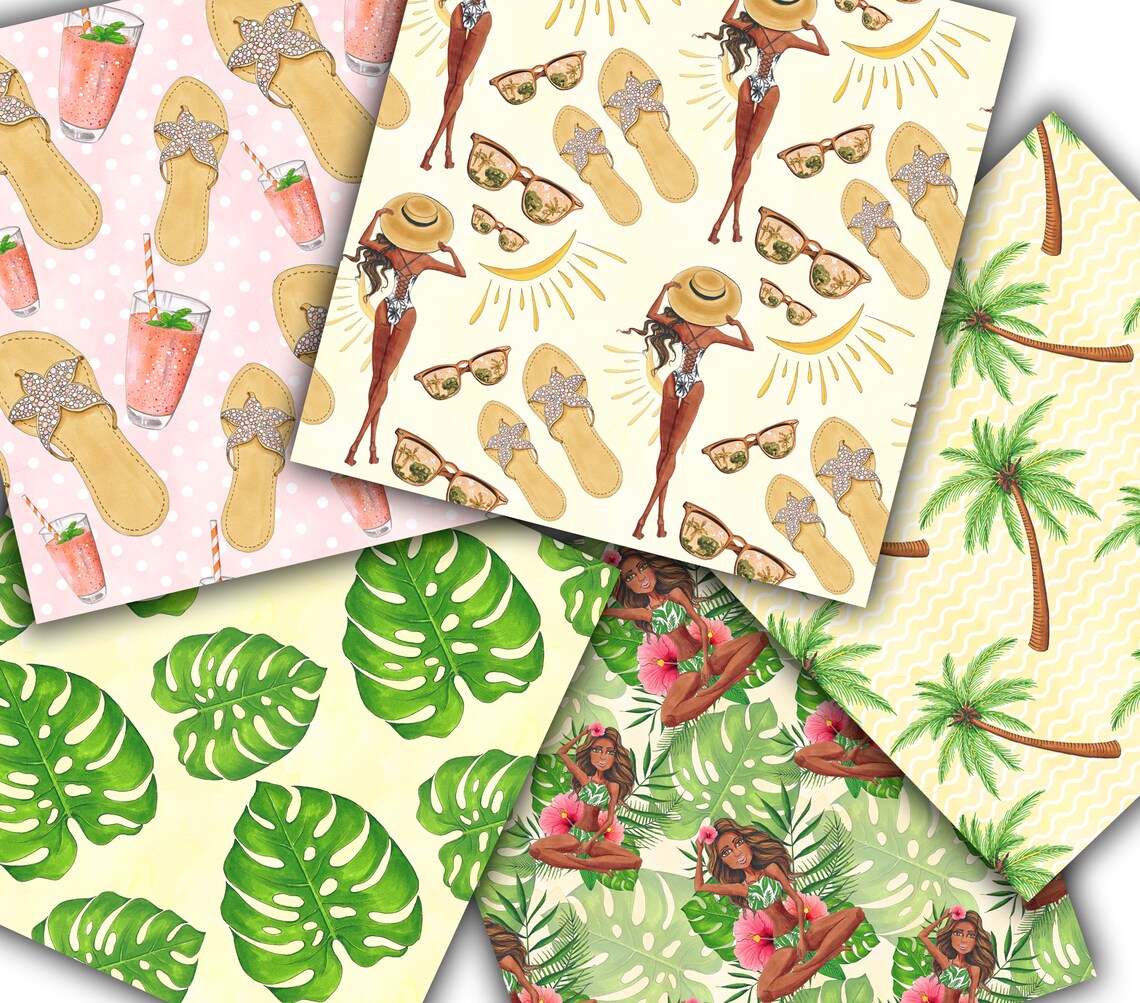 Tropical Digital Paper, Summer Paper, Summer Paper Pack, Hawaii Digital ...