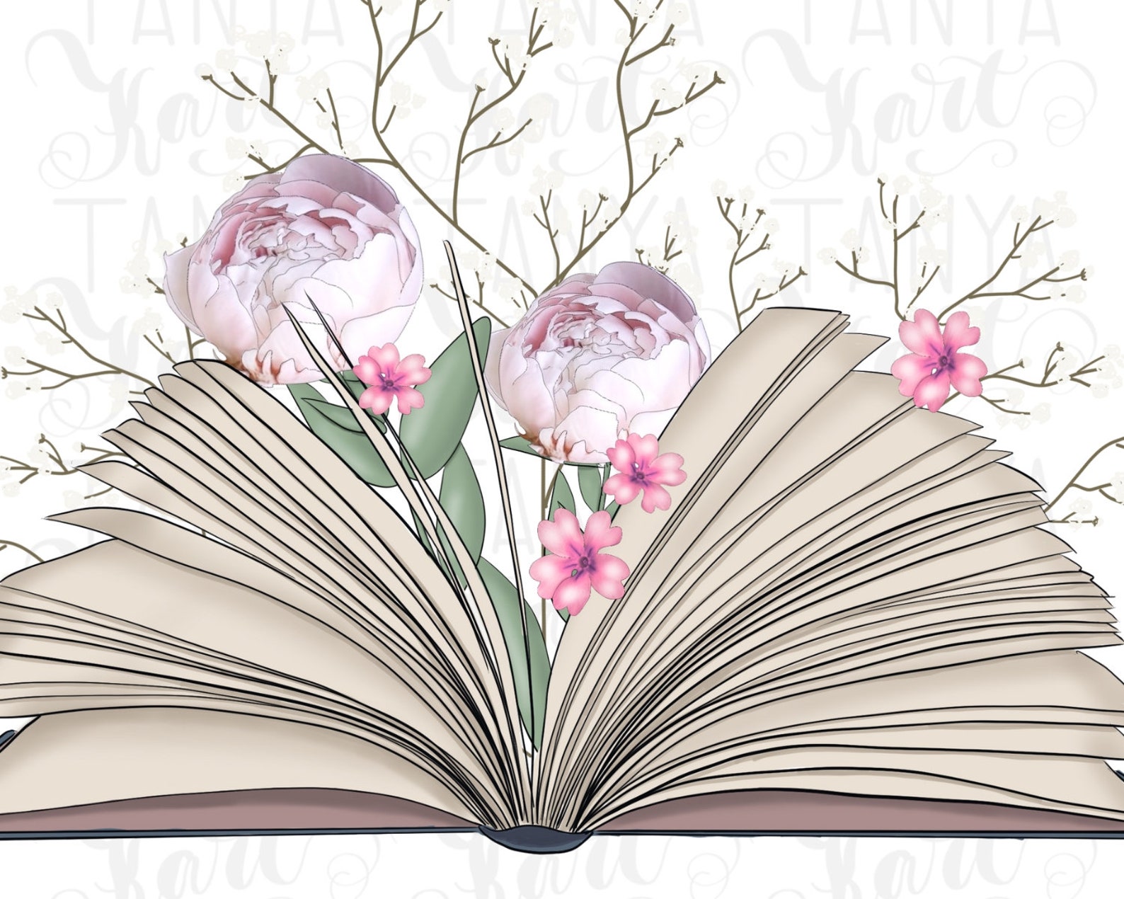 Book With Flowers Design Illustration Reading Png File - Etsy