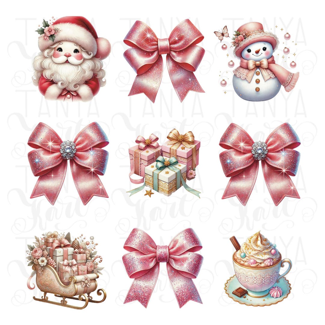 Coquette Christmas Bow PNG | Pink Bow and Merry Christmas Design for ...