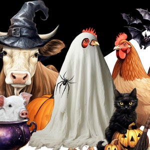 Halloween Farm Animals Png, Spooky Season Farm Designs for Commercial ...