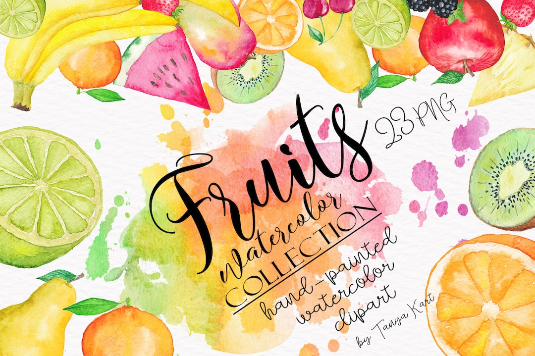 Watercolor Fruits Clipart, Apple, Commercial Use, Apple Watermelon ...