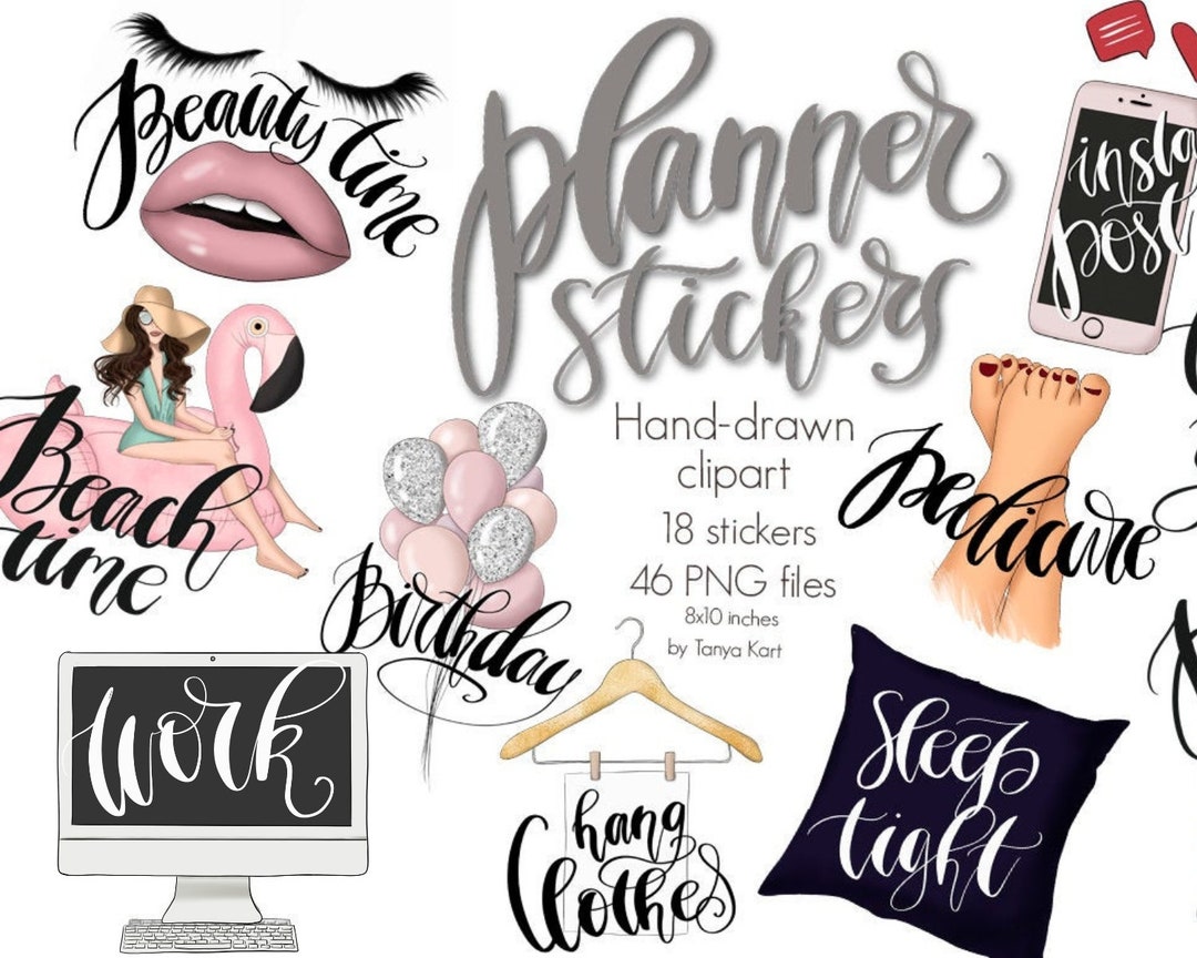 Fashion Girl Planner Stickers Pack, Hand Drawn Stickers for Happy ...