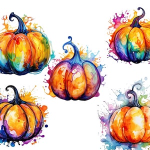 Colorful Watercolor Pumpkins Clip Art, Instant Download for Fall DIY ...
