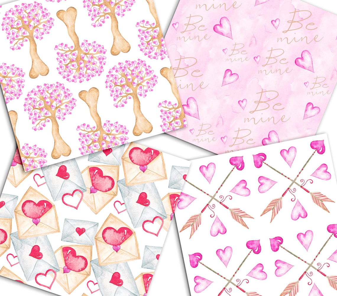 Pink Digital Paper-valentine's Day-love Watercolor-hearts - Etsy