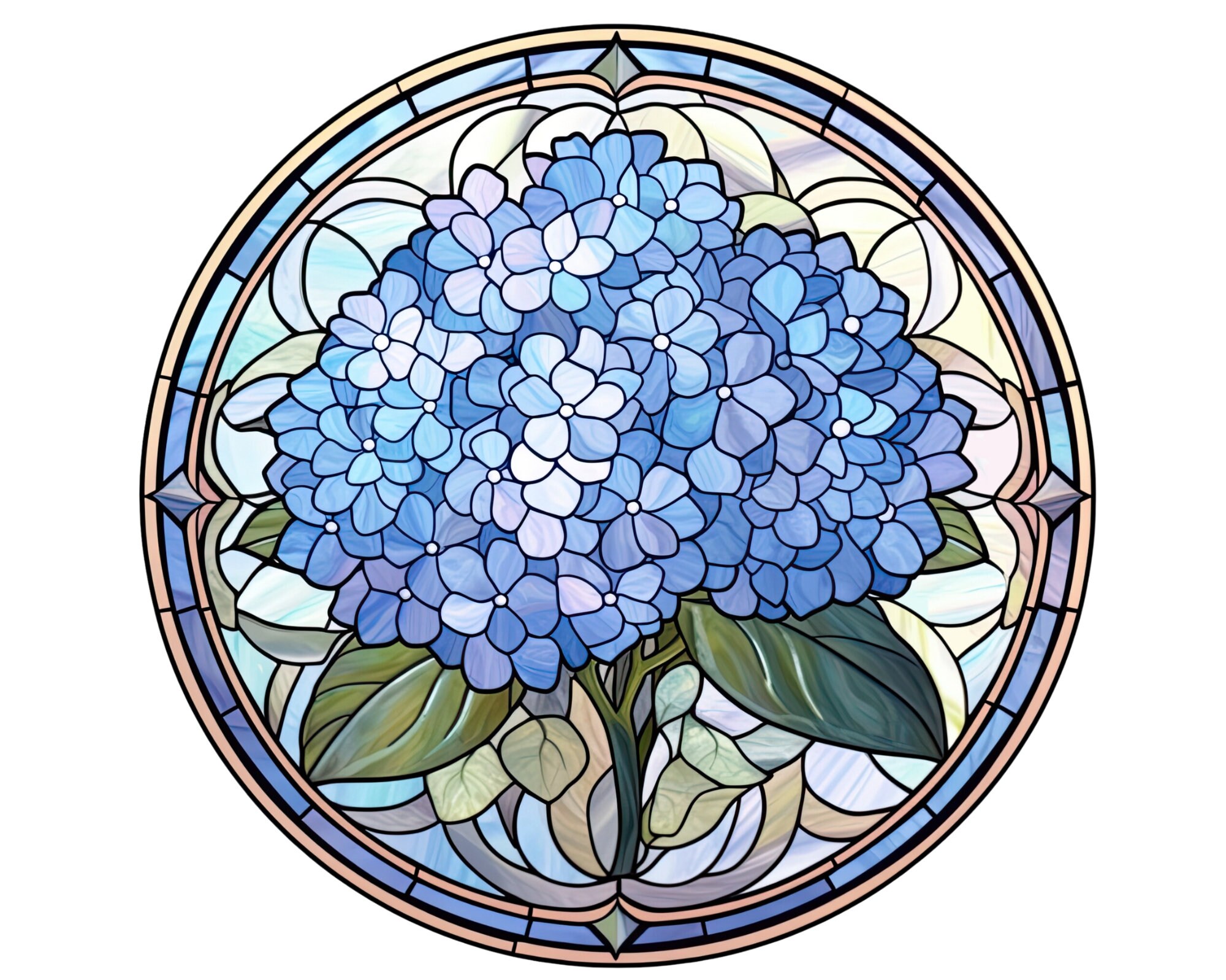 Blue Hydrangea Stained Glass Clipart: Floral PNG Bundle (digital ...