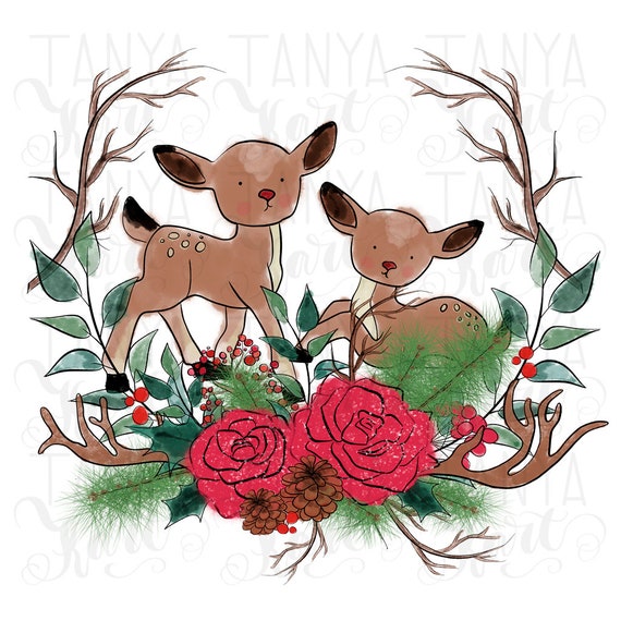 Deer Wreath-christmas Sub Design-deer Flowers-xmas | Etsy