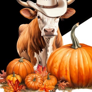 Highland Cow Artwork With Pumpkin, Fall PNG Sublimation Print for ...