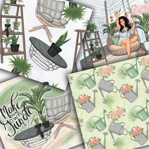 Scrapbook Paper Pack,digital Papers,plant Lady Paper,fashion Girl Paper ...
