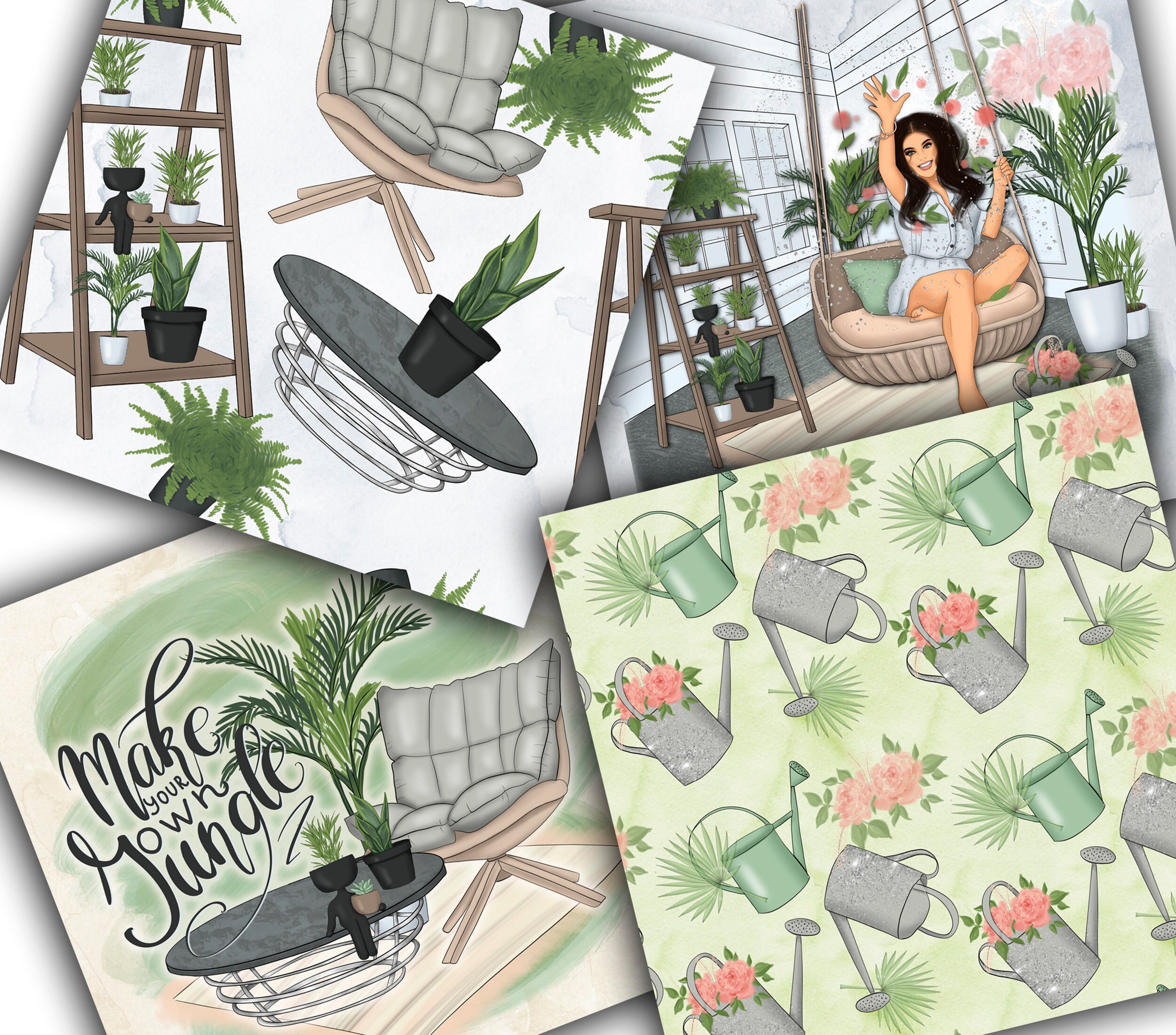 Scrapbook Paper Pack,digital Papers,plant Lady Paper,fashion Girl Paper ...