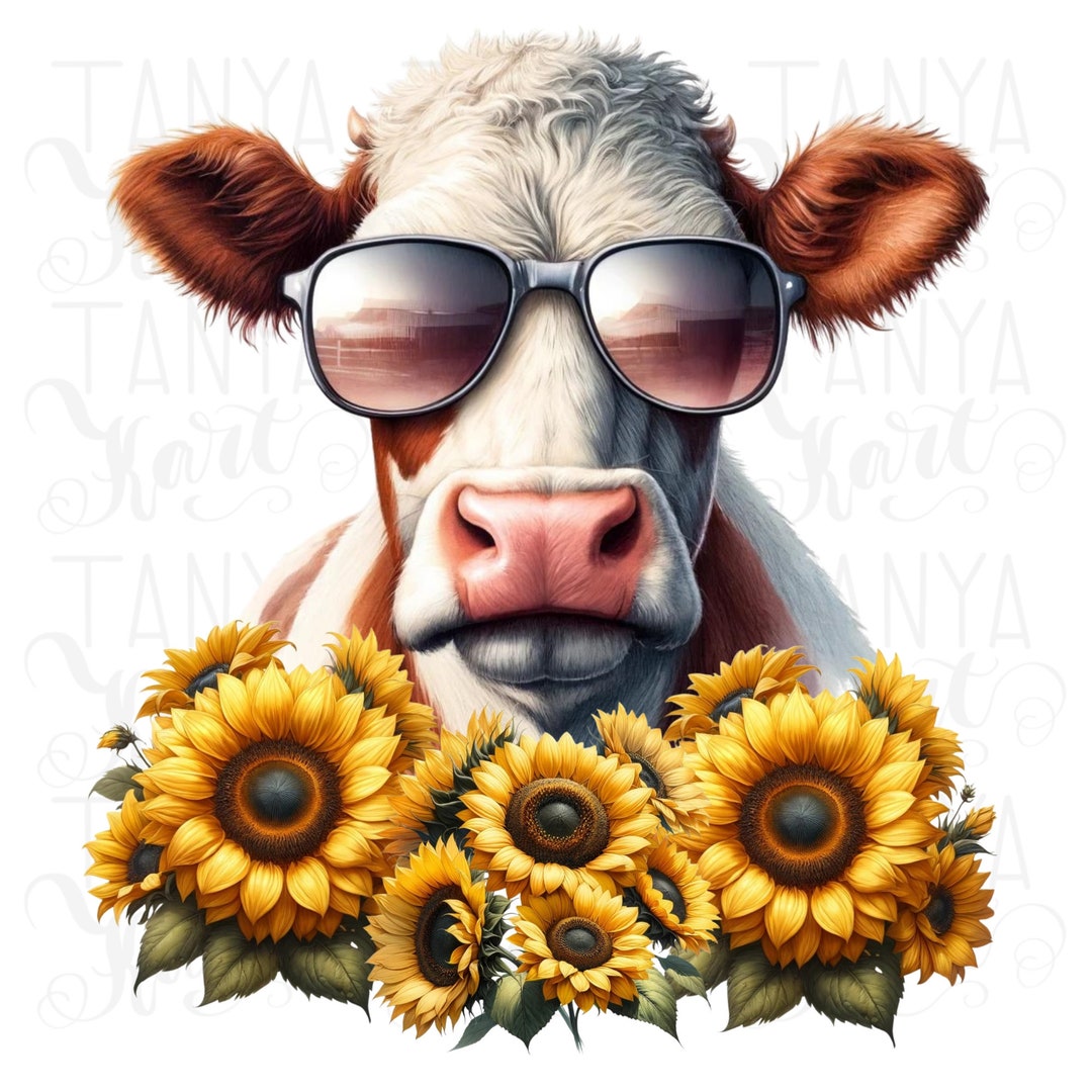 Sunflower Cow Sublimation Design, Farm Animals PNG for Tshirt and ...