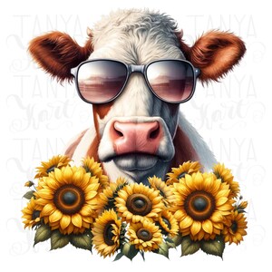 Sunflower Cow Sublimation Design, Farm Animals PNG for Tshirt and ...