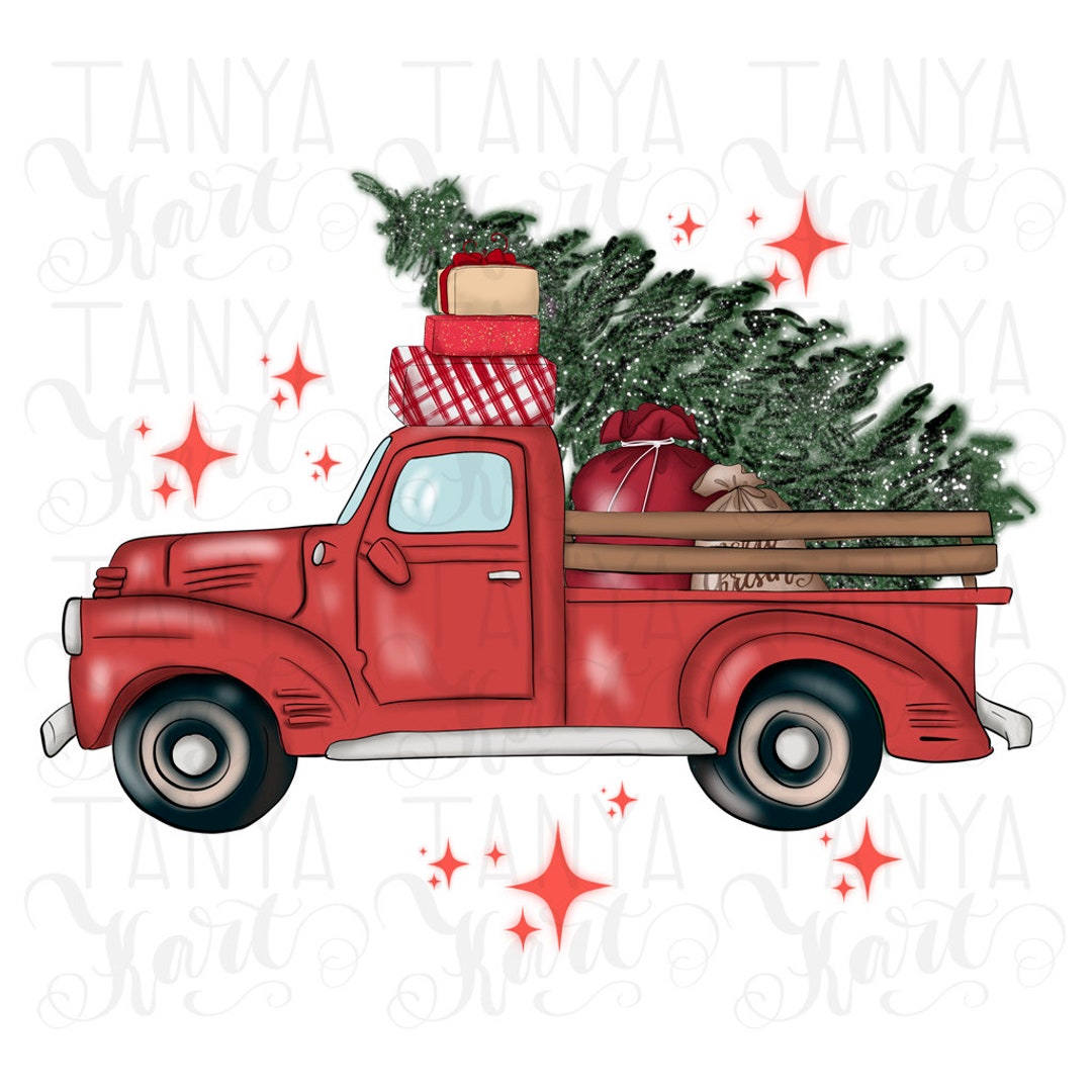 Red Christmas Tree Truck, Sublimation Design, Christmas Car Png, Santa ...